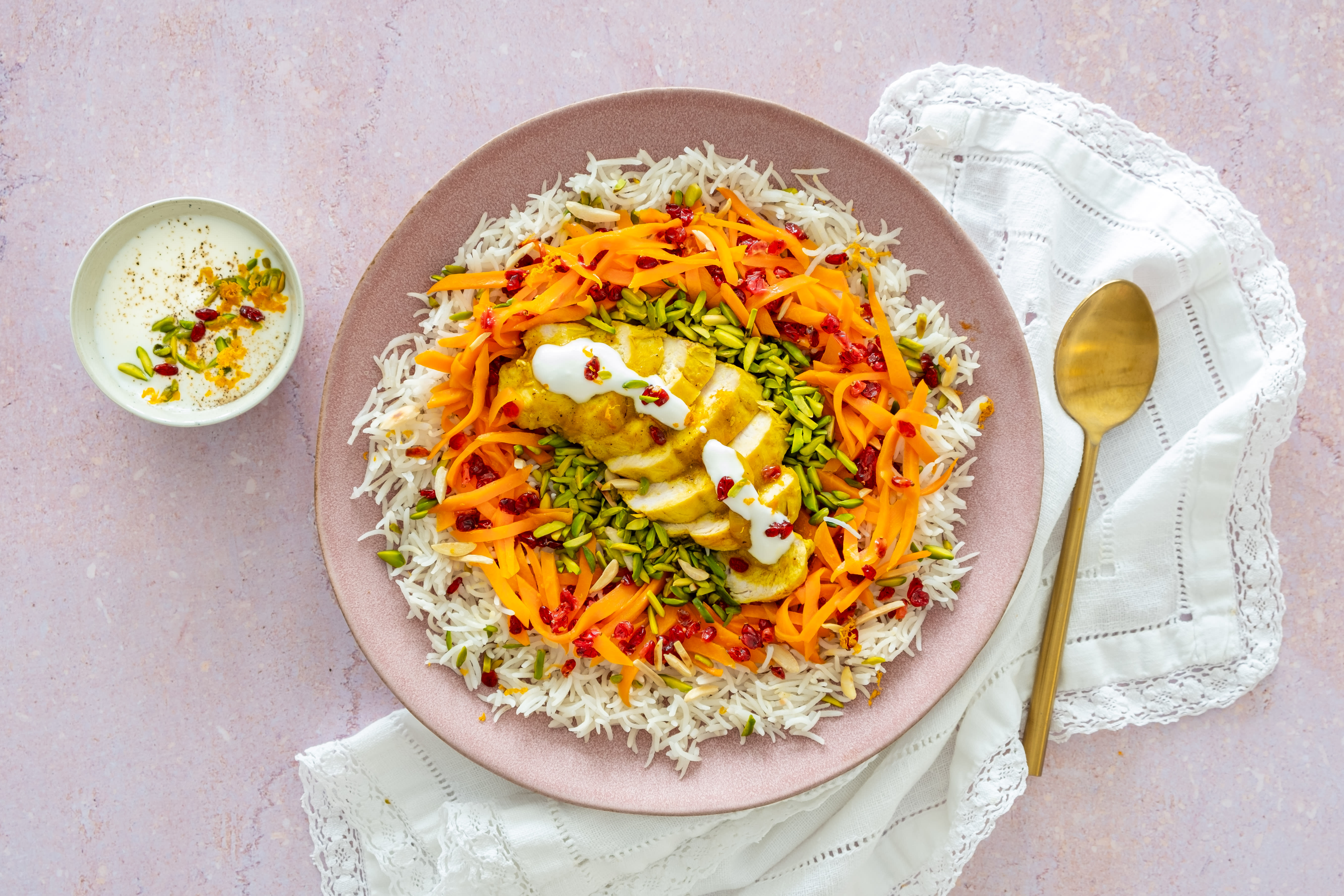 Persian Saffron Chicken and Jeweled Rice with Glazed Carrots and ...