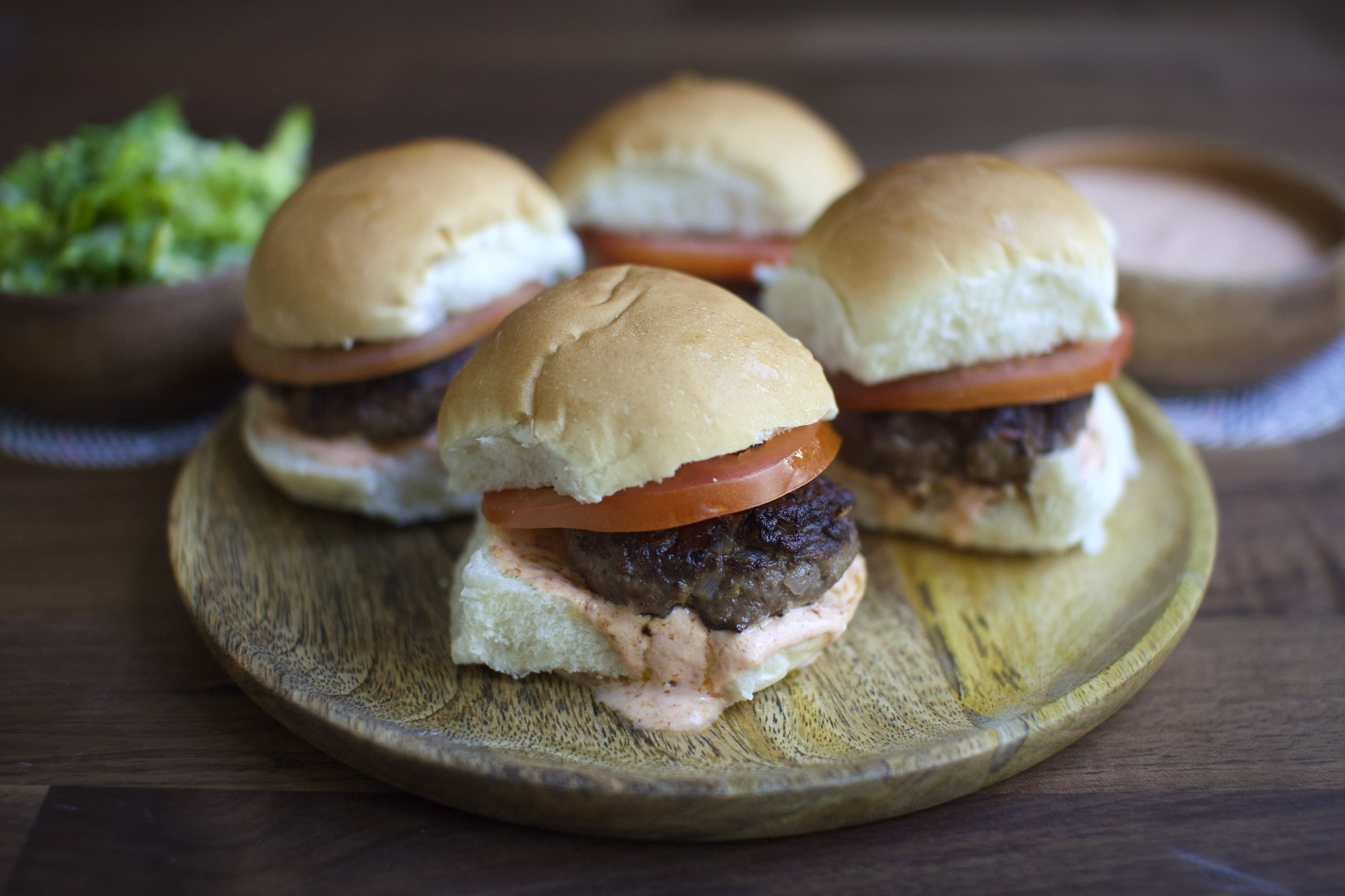 Spicy Lamb Sliders with Harissa Yogurt and Green Salad | Hello Chef!