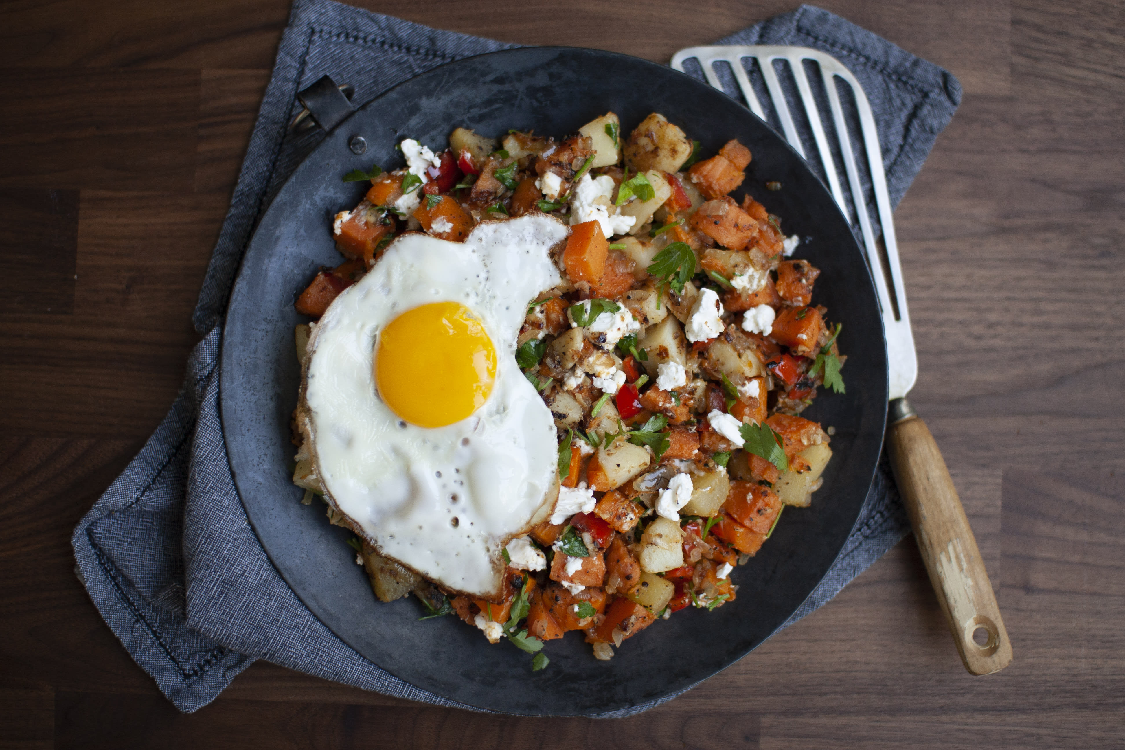 Rainbow Veggie Hash with Feta and Fried Egg | Hello Chef!