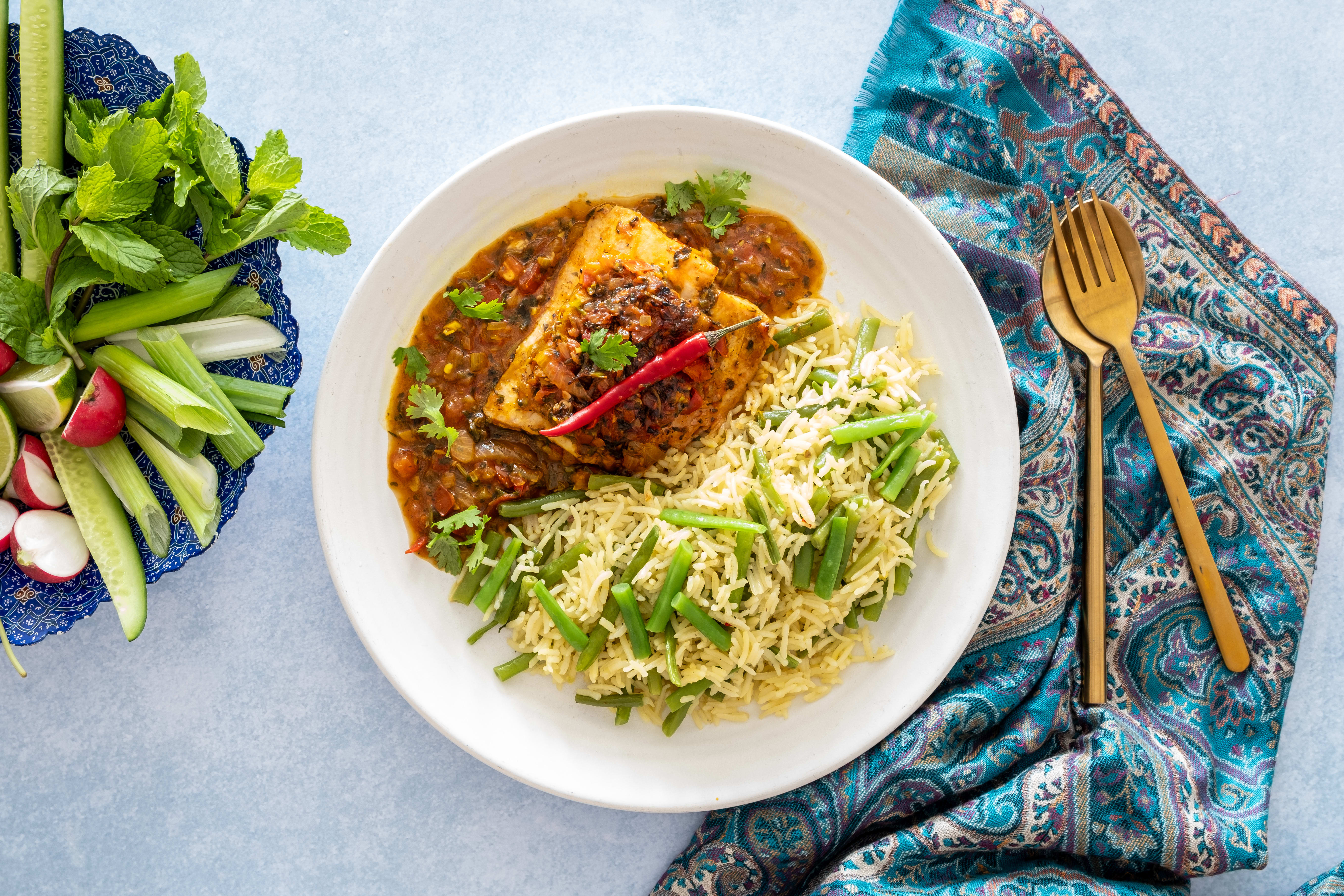 Persian Salmon in Spicy Tamarind Coriander Sauce with Green Bean ...