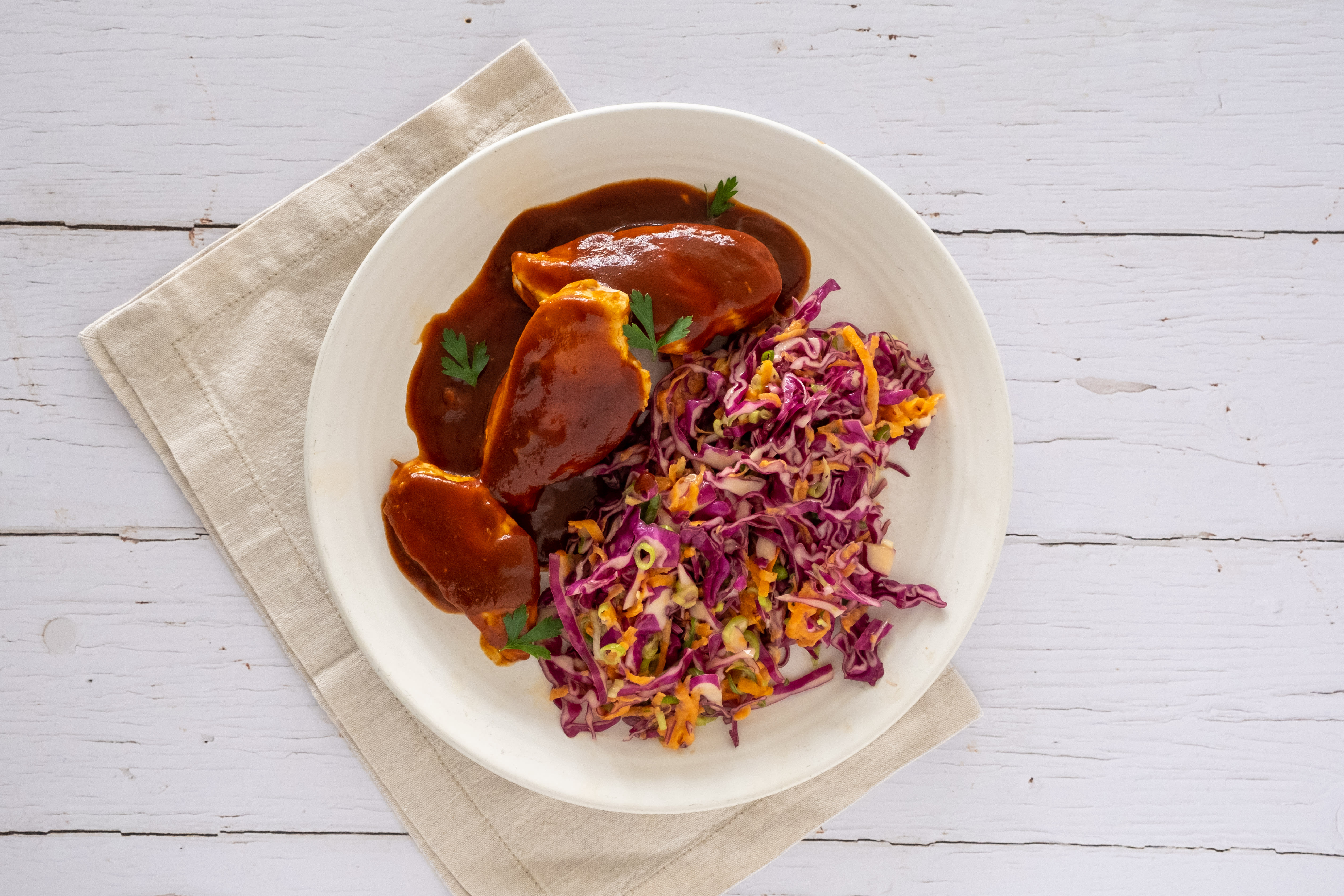 Smoky Barbecue Chicken with Rainbow Coleslaw | Hello Chef!
