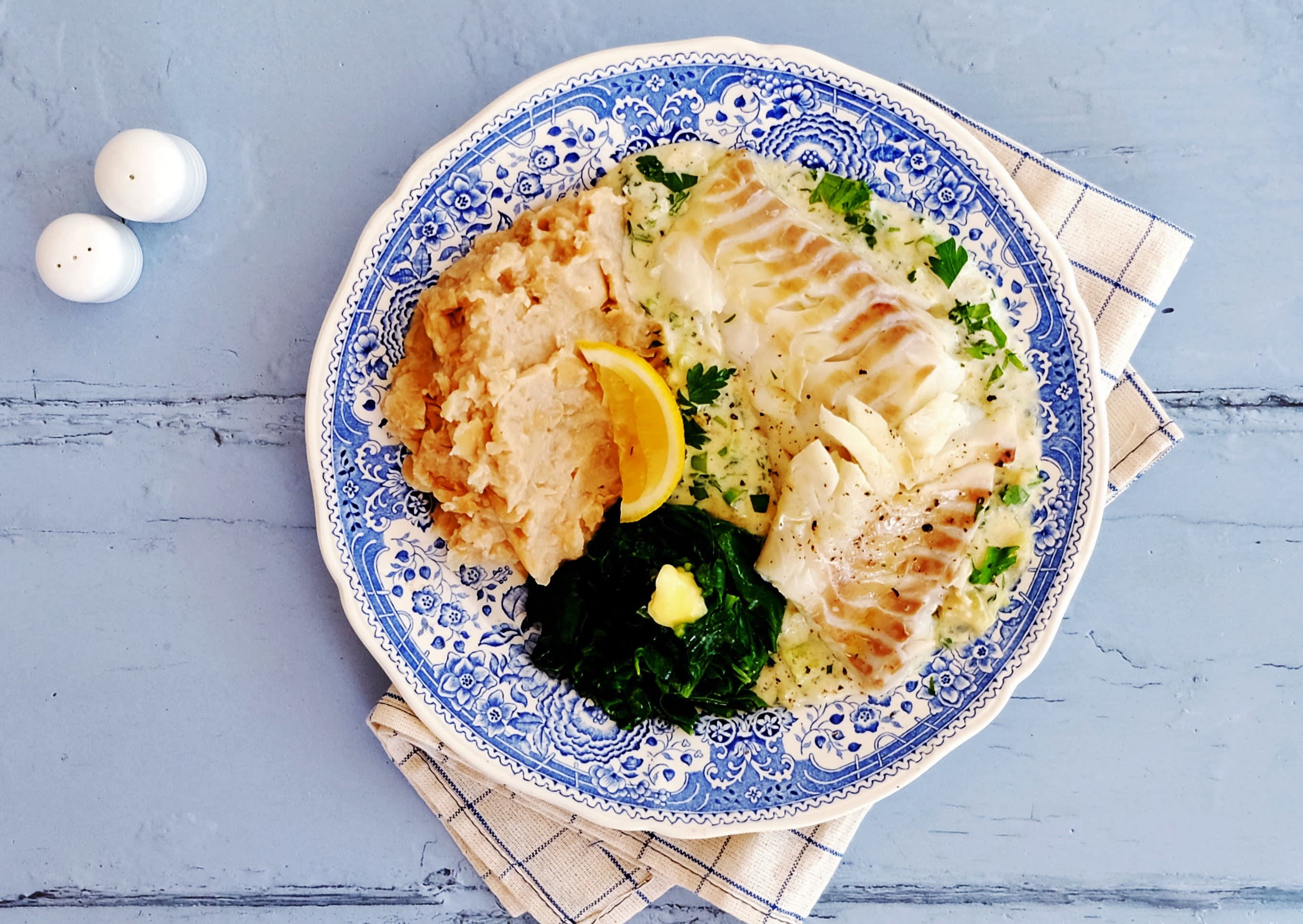 Creamy Cod with Butter Bean Mash and Spinach | Hello Chef!