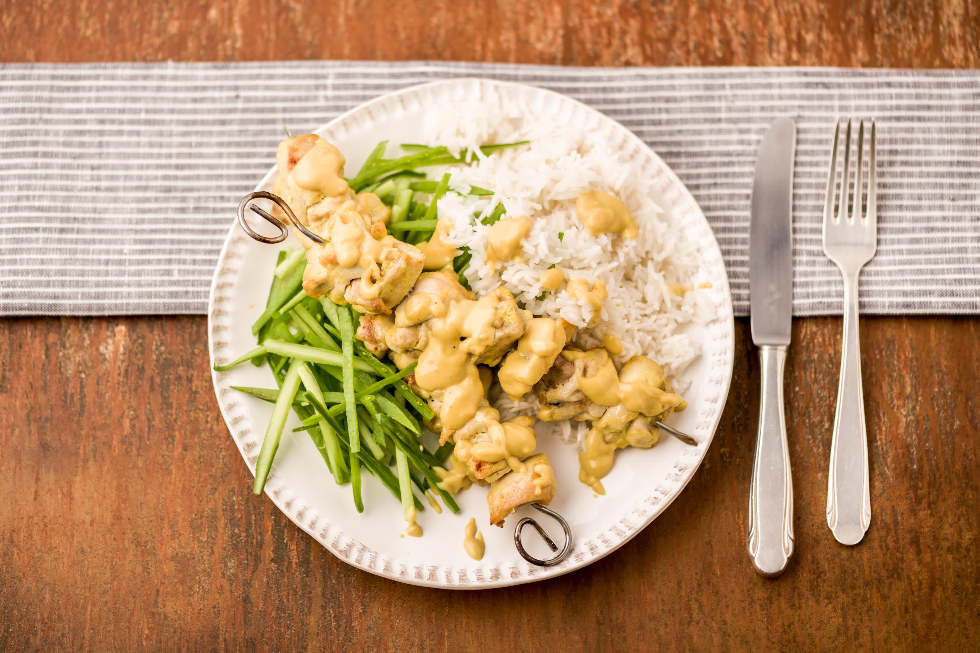 Family Chicken Satay Skewers with Rice Recipe | HelloFresh