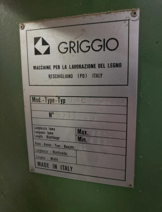 Used Griggio SNAC 940PS3 36" Resaw with Power Feed | Wurth Baer Machinery