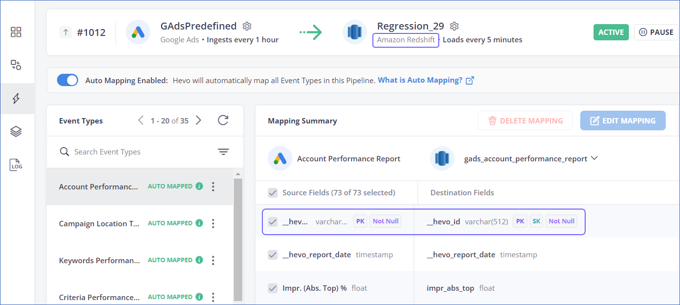 Auto Mapping Event Types - Hevo Data