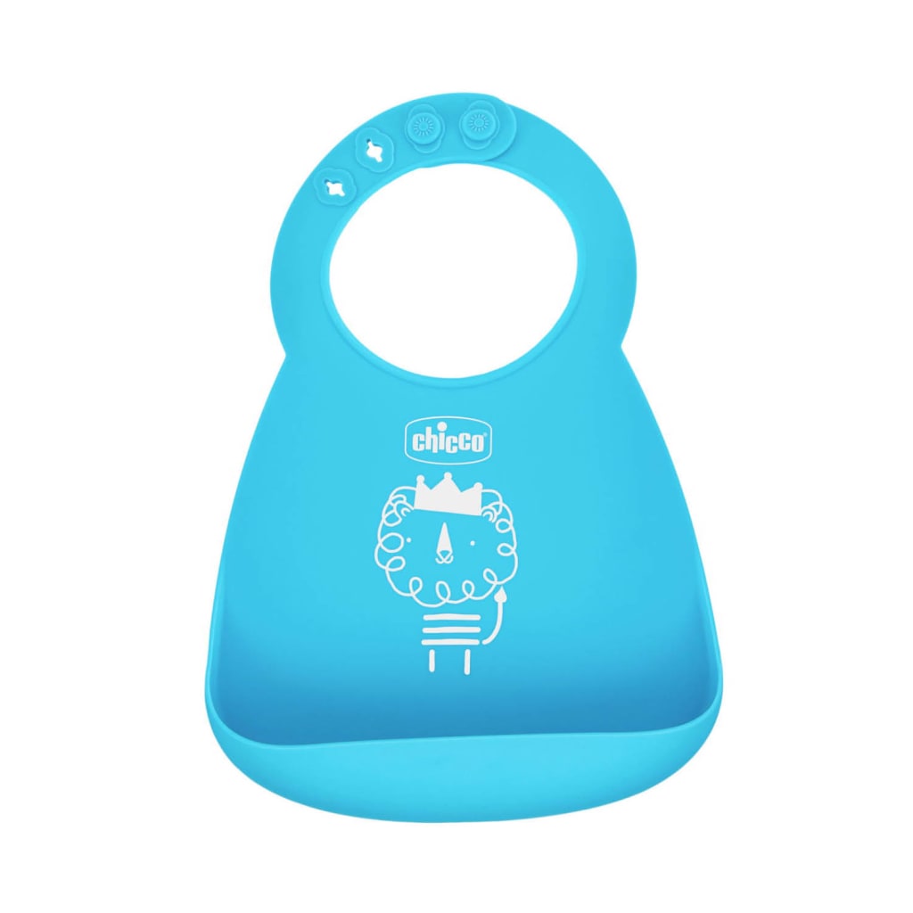 CHICCO Silicone Bib with Crumble Catcher Blue