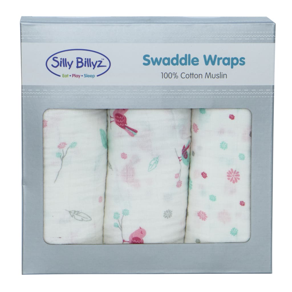 MUSLIN SWADDLE WRAP 3PK - ORCHARD BIRDS