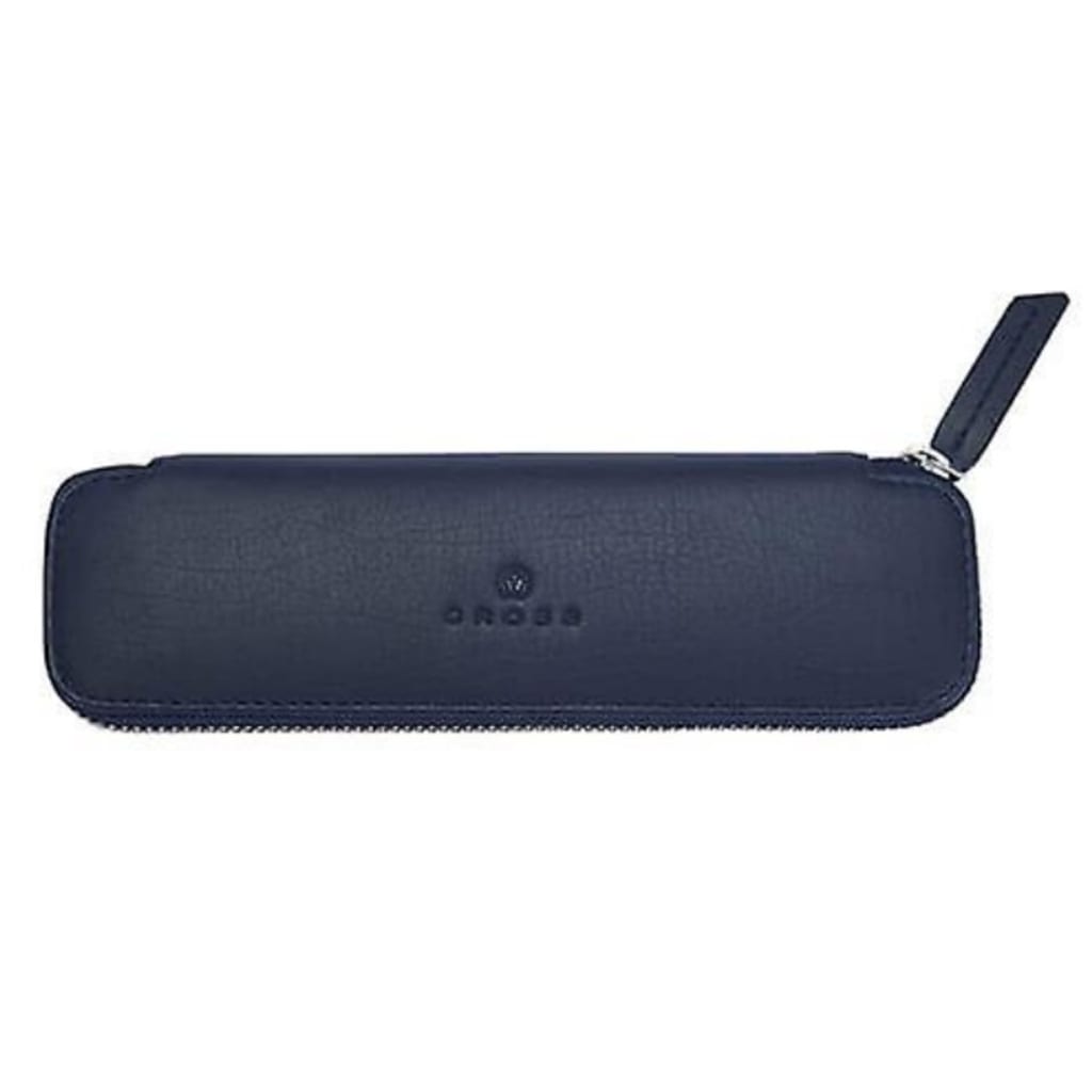 CROSS Pen Pouch Leather Double Zip Close Blue