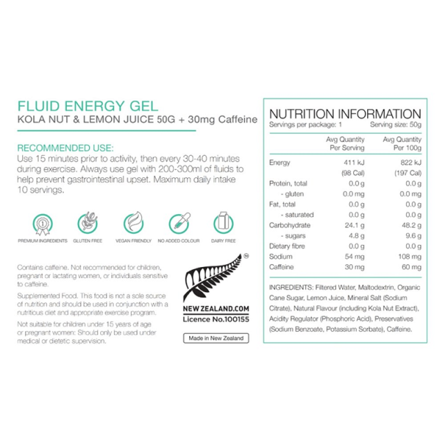PURE Sports Nutrition Fluid Energy Gel Kol/Le 50g | Ivanhoe Cycles