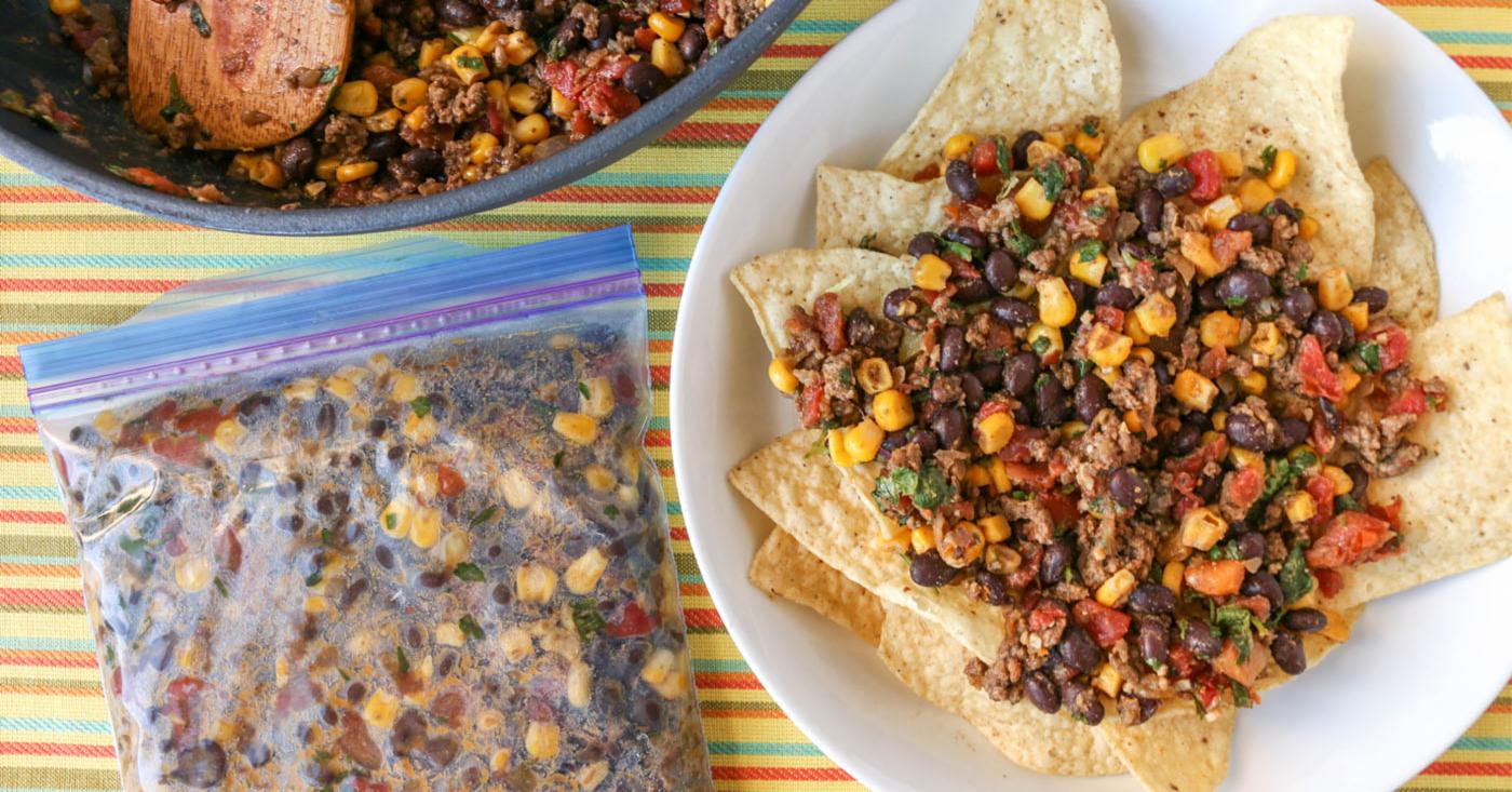 Beef and Bean Taco Topping - Traditional Lunch Version | Once A Month Meals