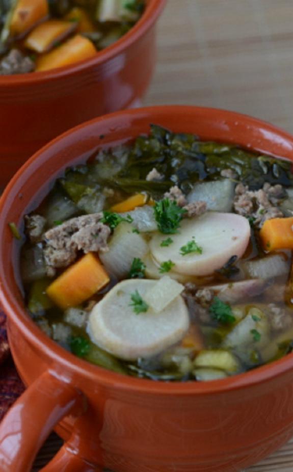 Slow Cooker Turkey Vegetable Soup - Dump and Go Dinner | Once A Month Meals