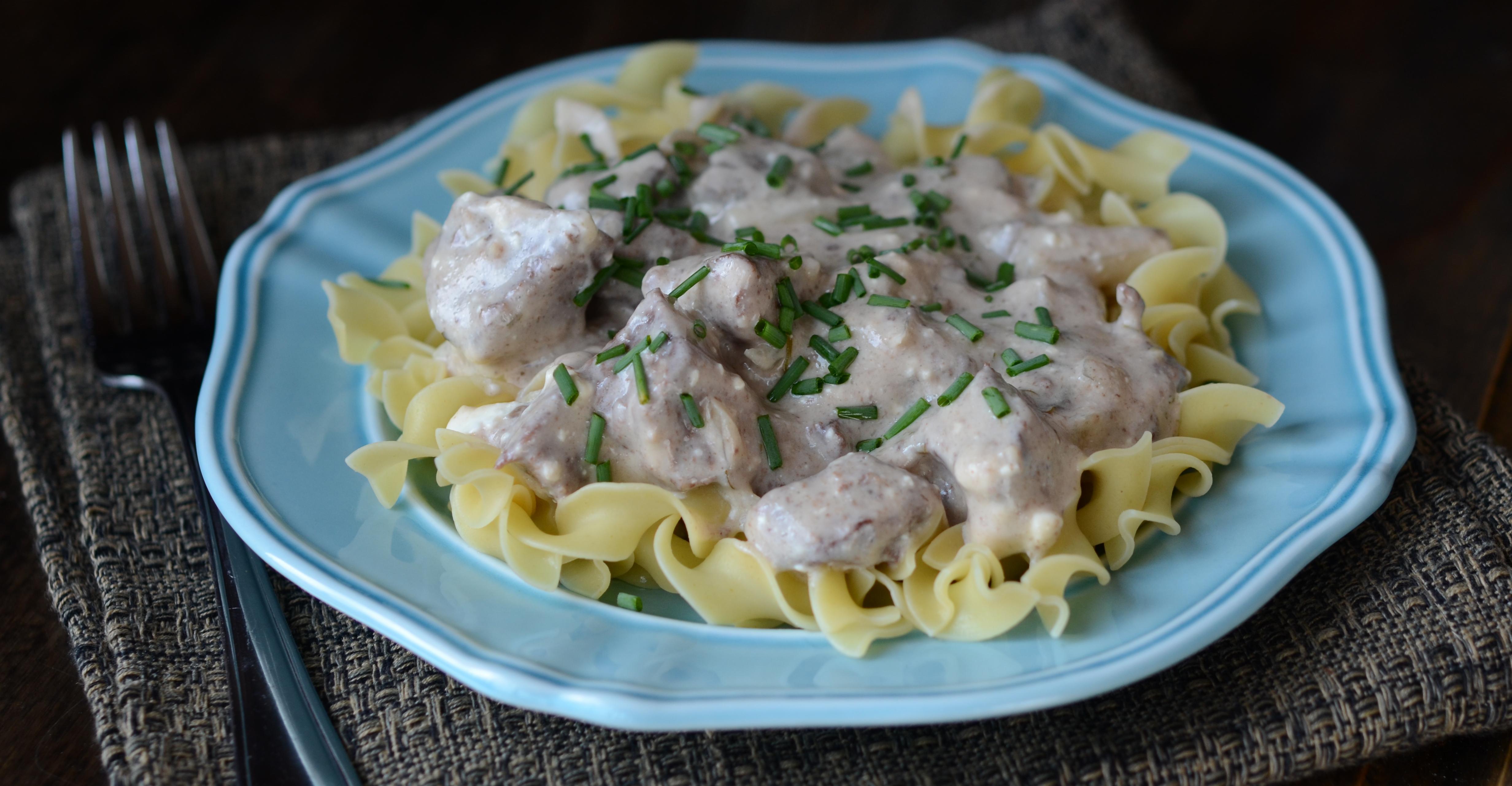 Creamy Slow Cooker Beef Stroganoff - Ready to Eat Dinner | Once A Month ...