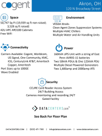 Akron OH Data Center | 100GE Connectivity, 50K+ SF, Redundant Power