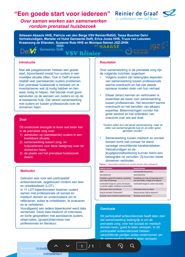 Poster samen werken aan samenwerken rondom prenataal huisbezoek Reinier ...