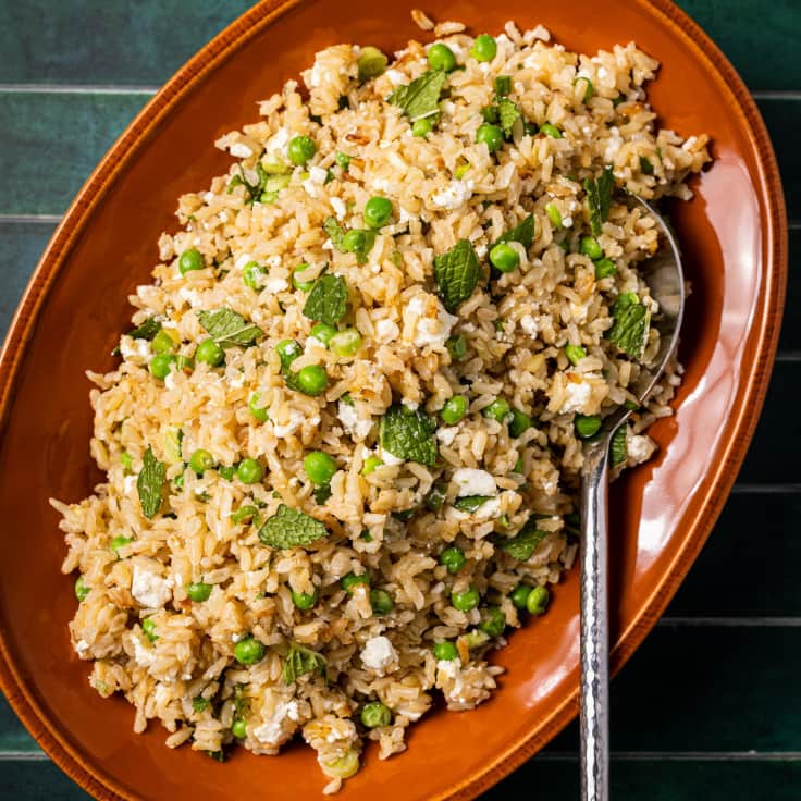Brown Rice Pilaf with Peas, Feta, and Mint | America's Test Kitchen Recipe