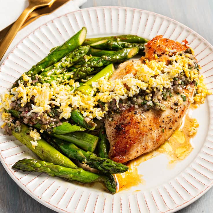 Chicken Breasts and Asparagus Mimosa | America's Test Kitchen Recipe