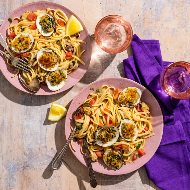 Panko-Crusted Broiled Clams over Linguine | America's Test Kitchen Recipe
