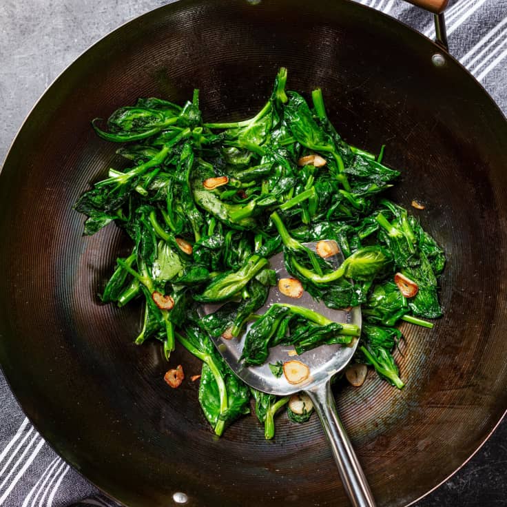 Stir-Fried Pea Greens with Garlic | America's Test Kitchen Recipe