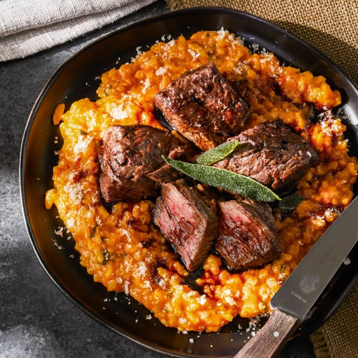 Steak Tips with Pumpkin Risotto | America's Test Kitchen Recipe
