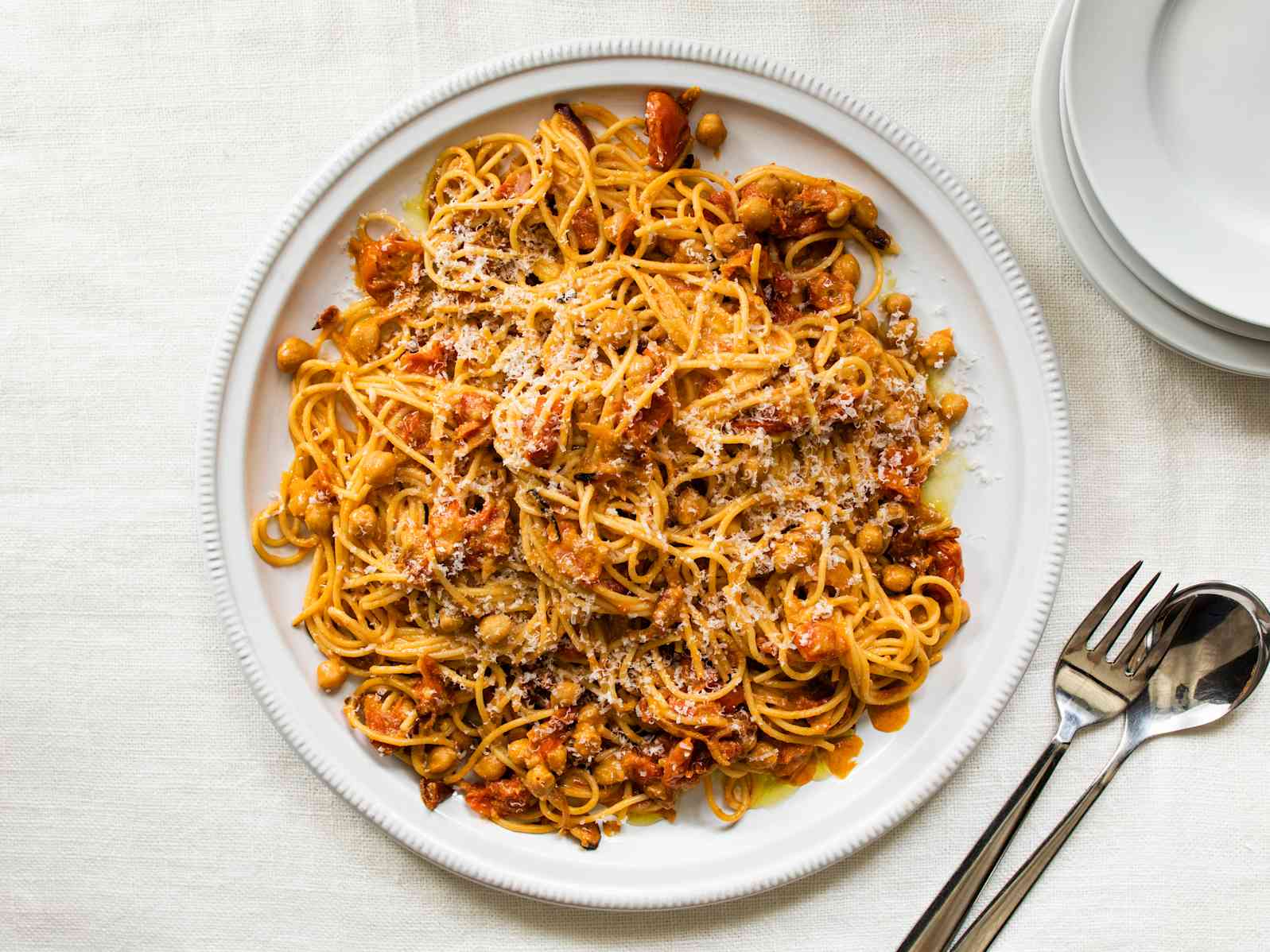 Harissa Tomato and Chickpea Spaghetti | America's Test Kitchen