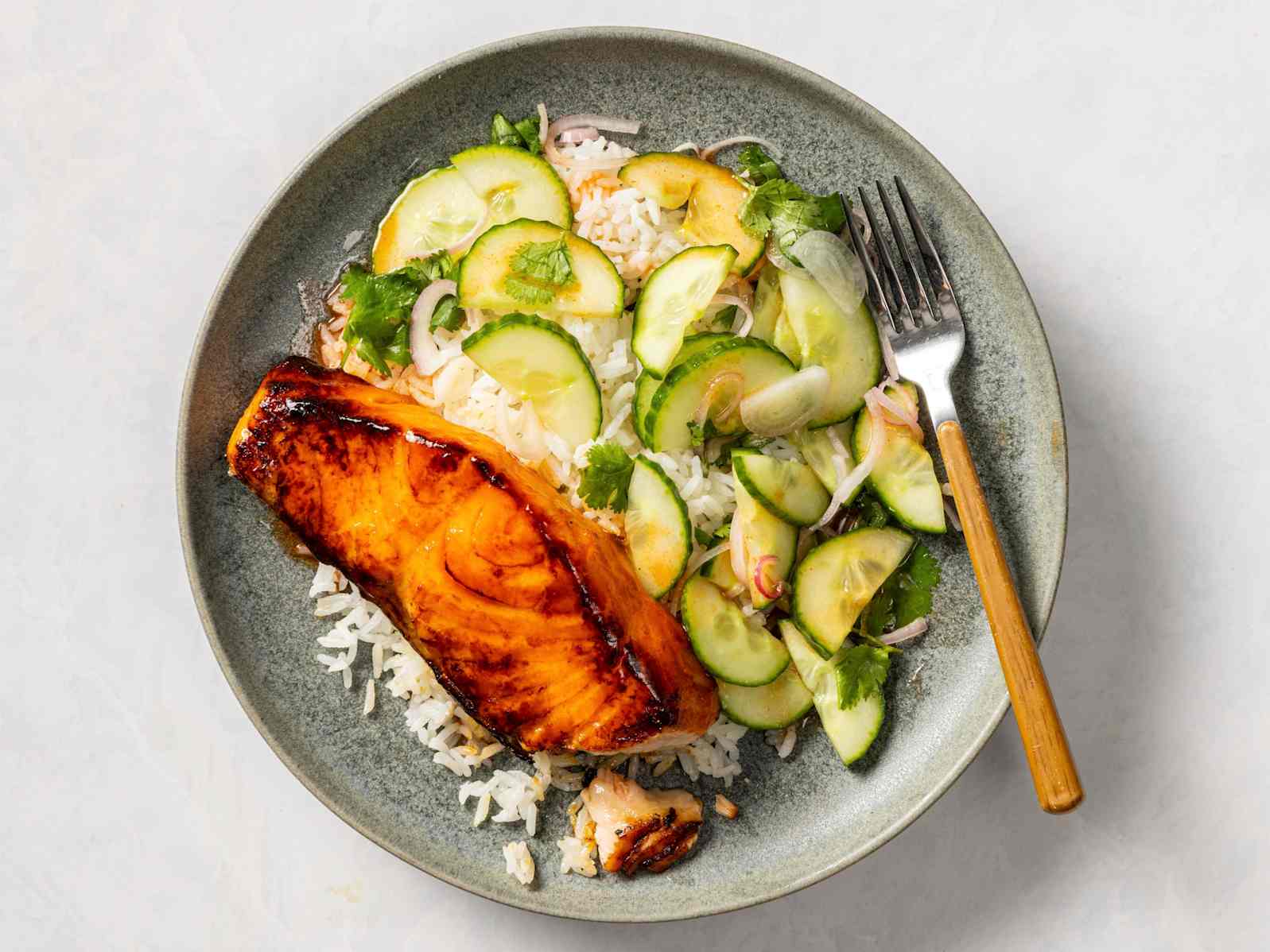 Broiled Hot Honey Salmon with Cucumber Salad | America's Test Kitchen