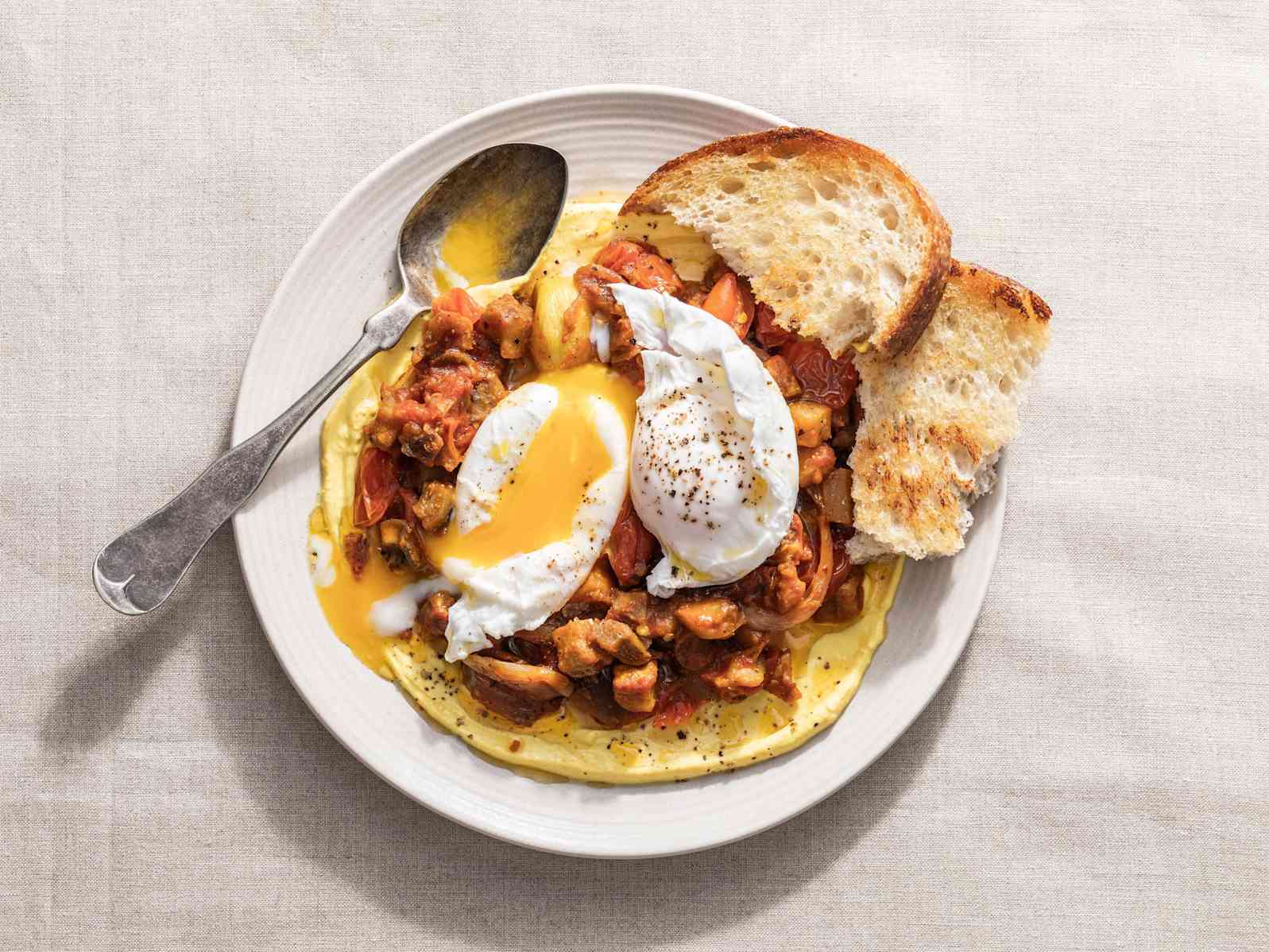 Curried Tomato and Eggplant Stew with Poached Eggs and Garlicky Yogurt ...
