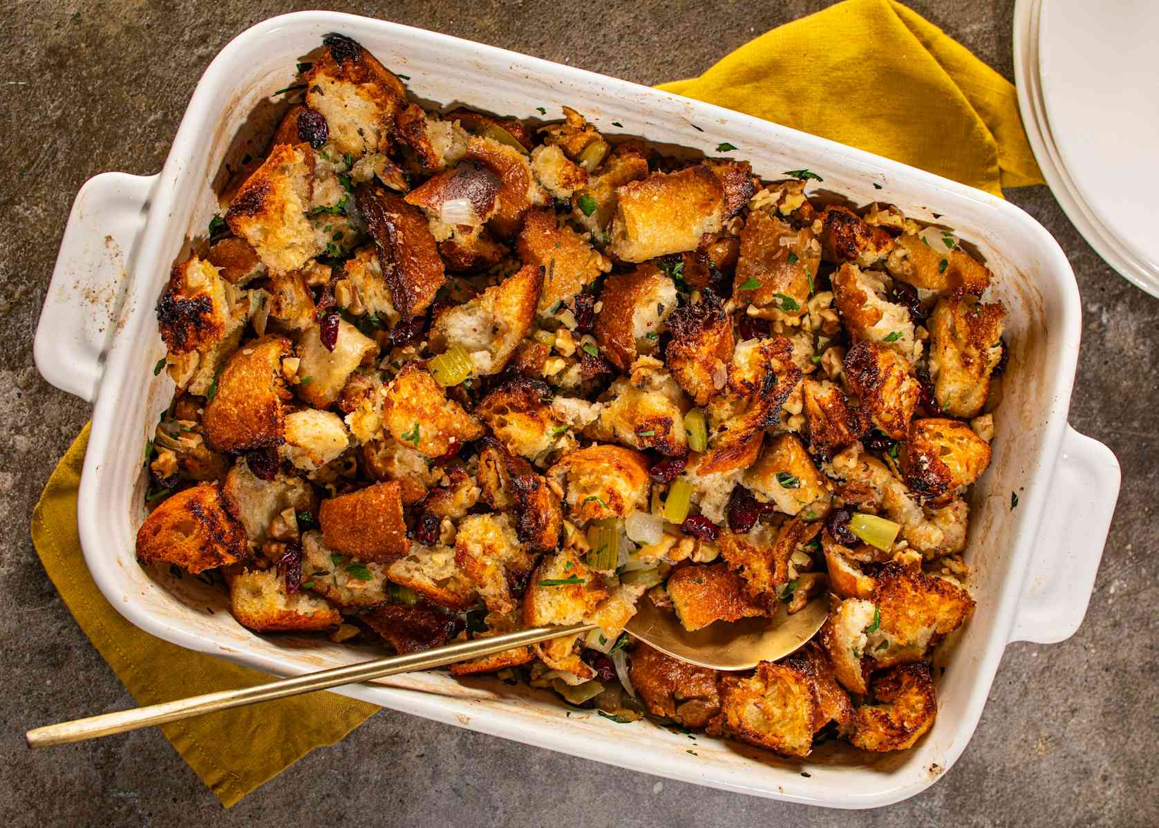 Rustic Bread Stuffing with Cranberries and Walnuts | America's Test Kitchen