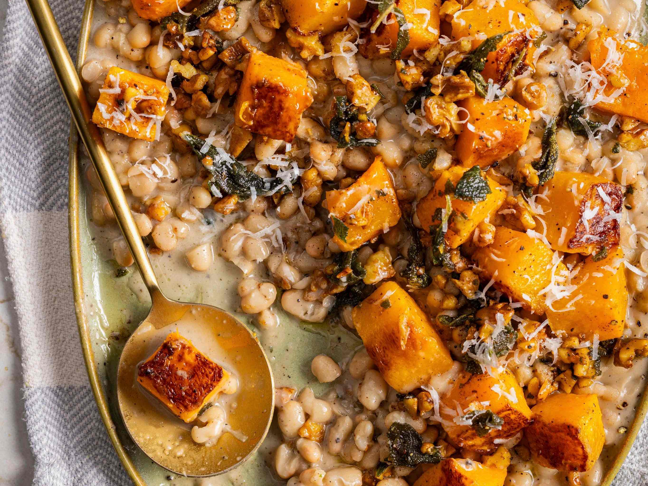 Cacio e Pepe Beans with Squash, Sage, and Walnuts | America's Test Kitchen