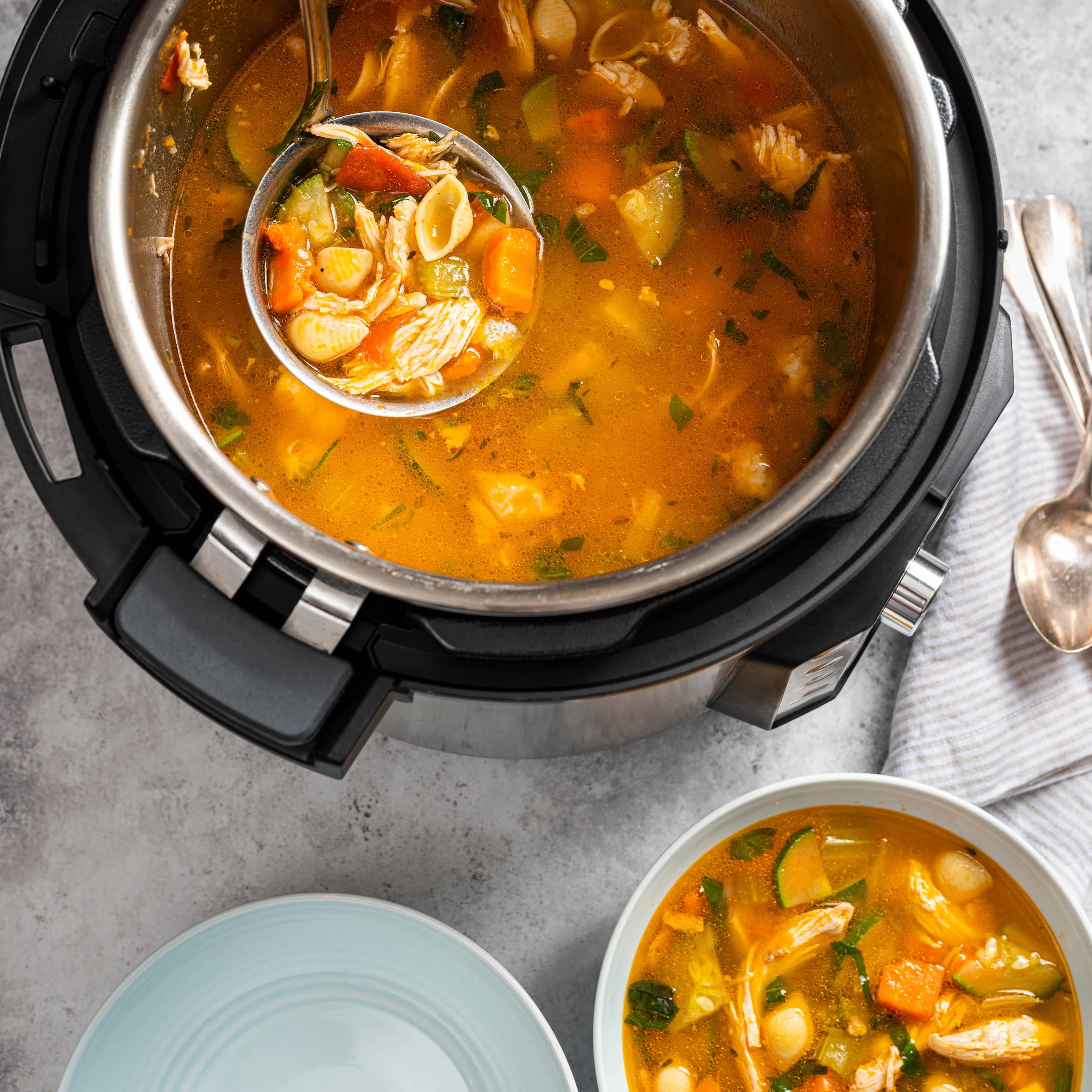 Instant Pot Chicken Noodle Soup with Shells, Tomatoes, and Zucchini ...