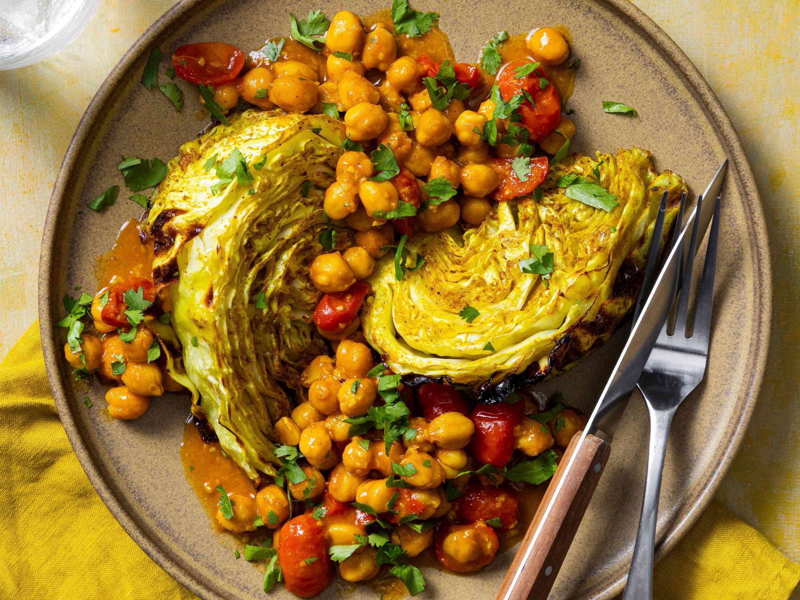 Curry Roasted Cabbage Wedges with Tomatoes and Chickpeas | America's ...