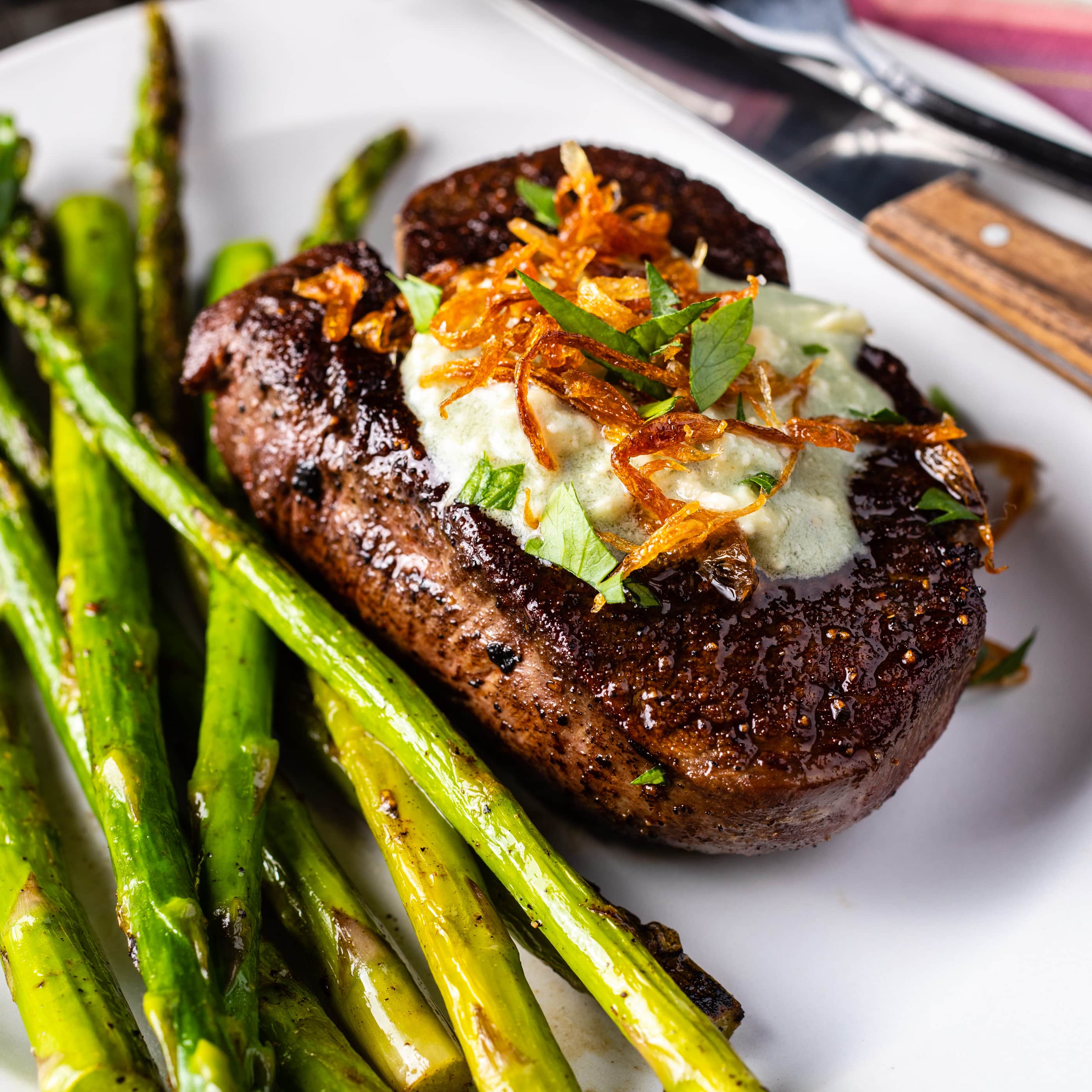Filets Mignons and Asparagus with Blue Cheese and Shallot for Two ...