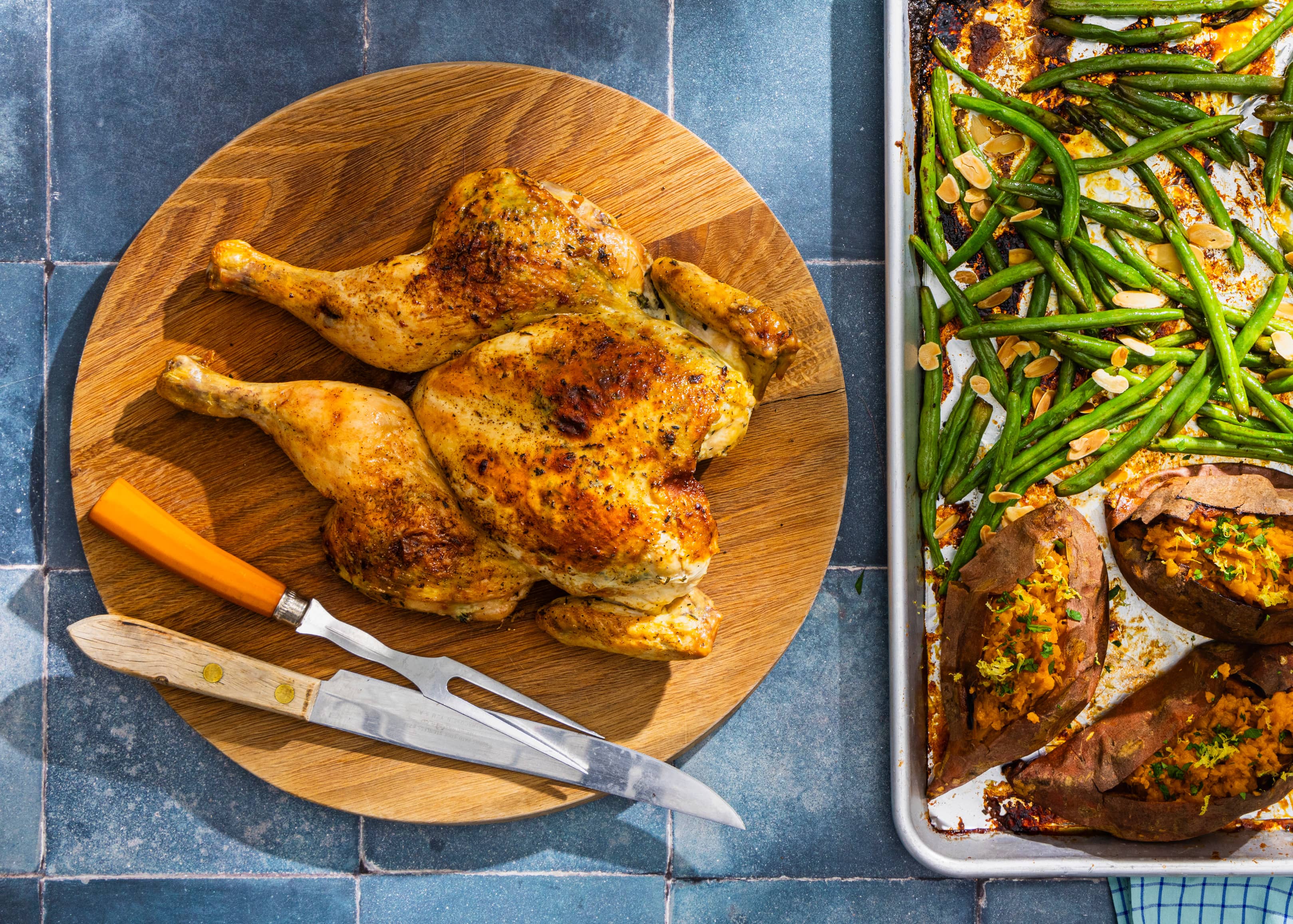 Sheet-Pan Garlic Roasted Chicken with Sweet Potatoes and Green Beans ...
