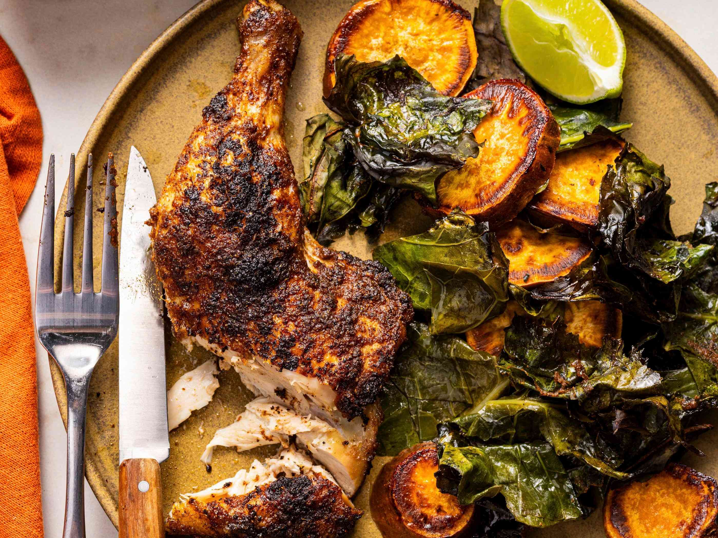 Sheet-Pan Jerk Chicken with Sweet Potatoes and Crispy Collard Greens ...
