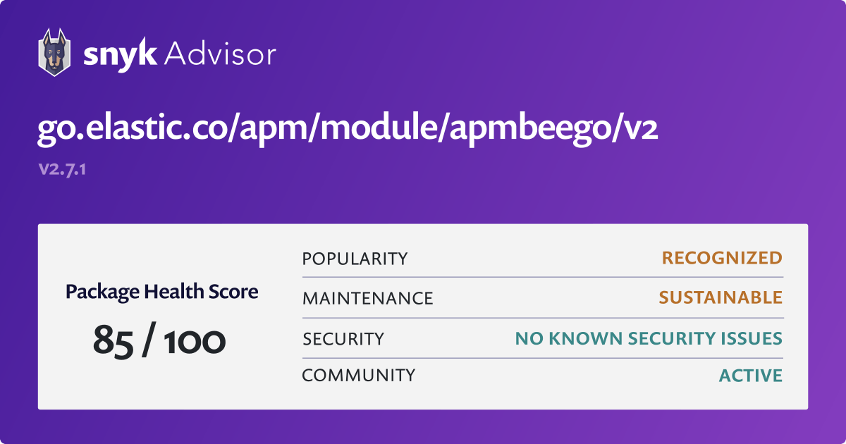 apmbeego - golang Package Health Analysis | Snyk