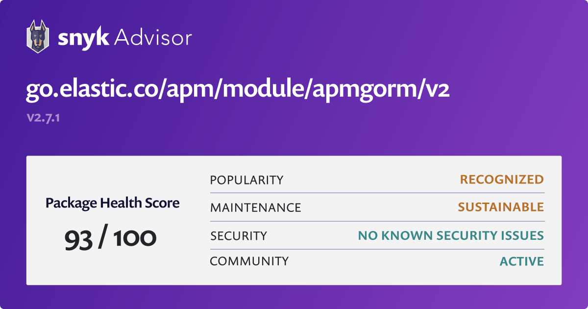 Apmgorm Golang Package Health Analysis Snyk 