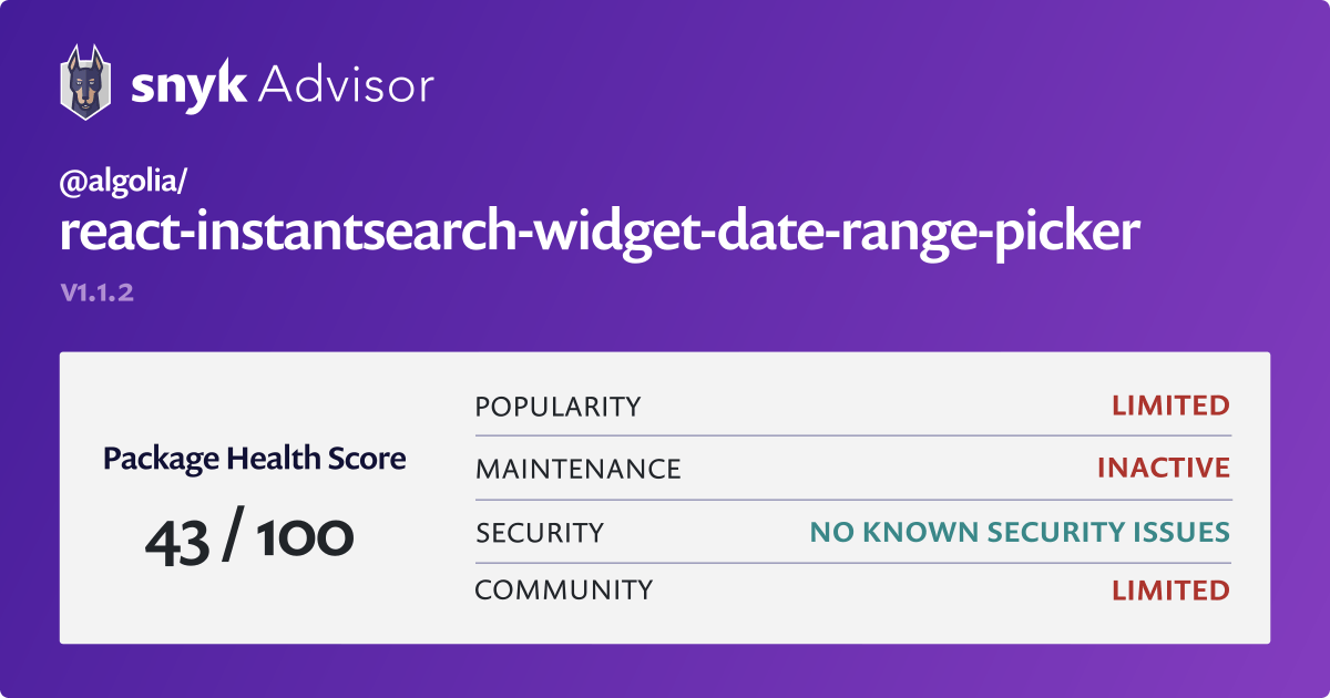 Algoliareact Instantsearch Widget Date Range Picker Npm Package Snyk