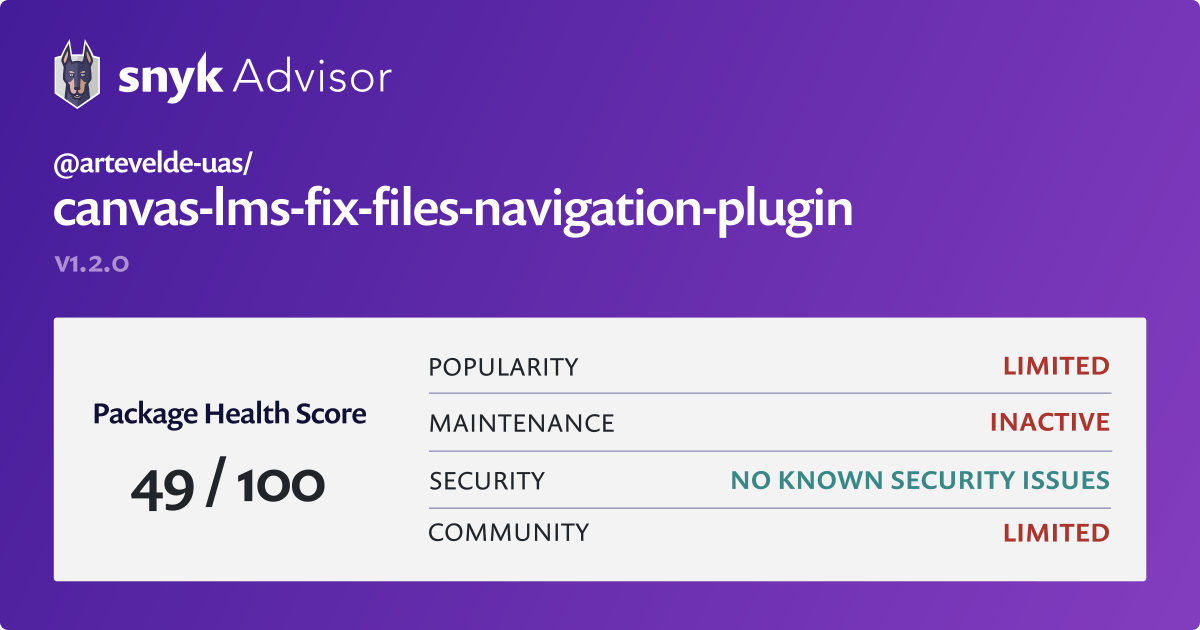 @artevelde-uas/canvas-lms-fix-files-navigation-plugin - npm package | Snyk