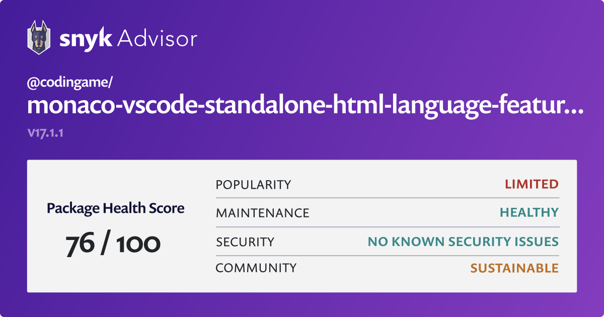 Codingamemonaco Vscode Standalone Html Language Features Npm Package Snyk