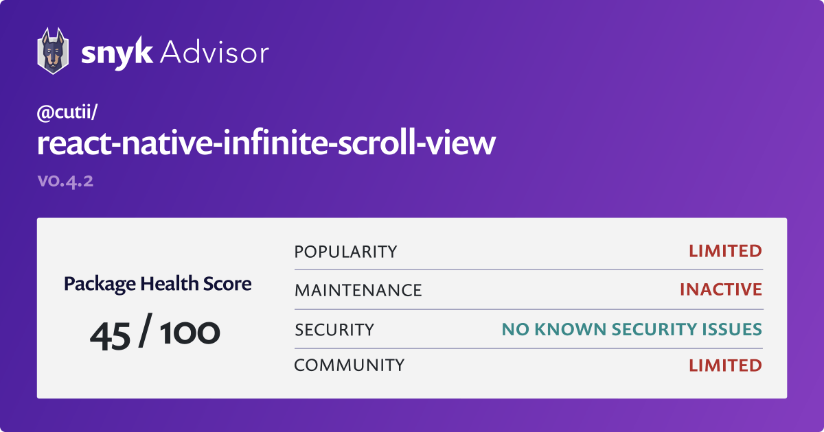 Cutii React Native Infinite Scroll View Npm Package Snyk