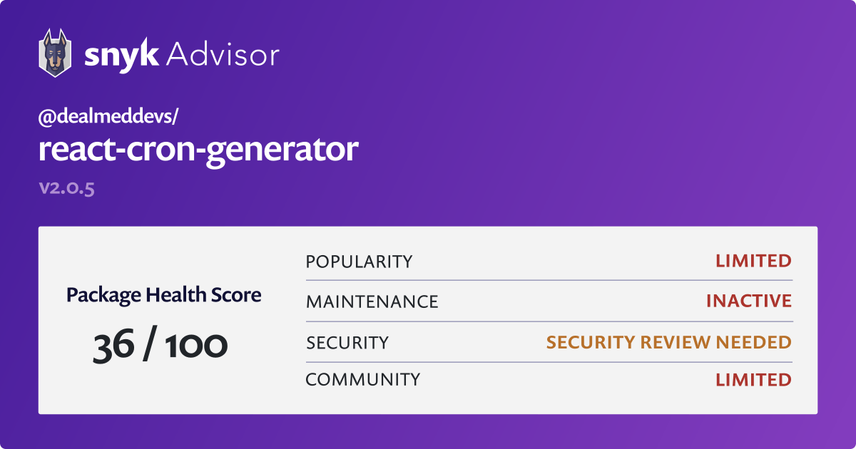 @dealmeddevs/react-cron-generator - npm package | Snyk @dealmeddevs/react-cron-generator - npm package | Snyk