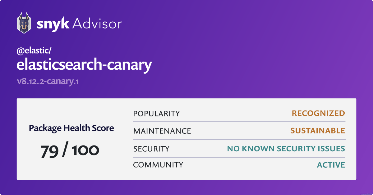 @elastic/elasticsearch-canary - npm package | Snyk @elastic/elasticsearch-canary - npm package | Snyk