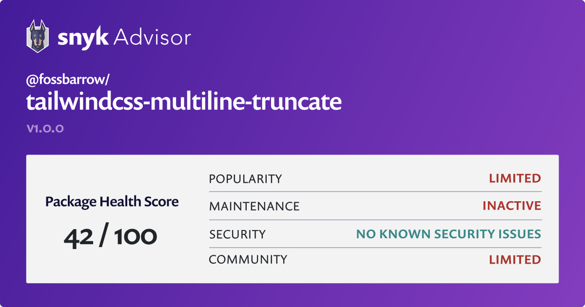 Fossbarrowtailwindcss Multiline Truncate Npm Package Snyk