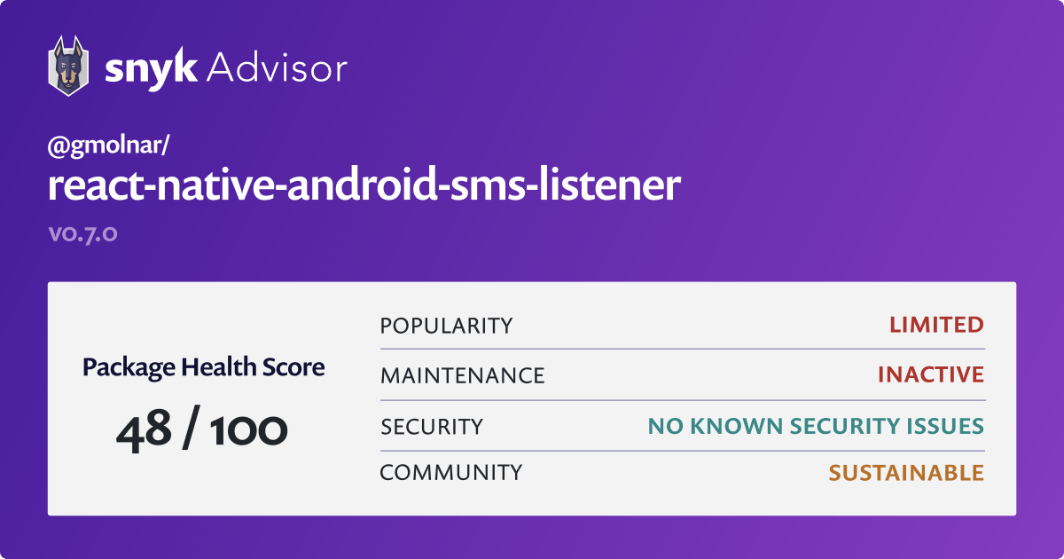 @gmolnar/react-native-android-sms-listener - npm package | Snyk @gmolnar/react-native-android-sms-listener - npm package | Snyk