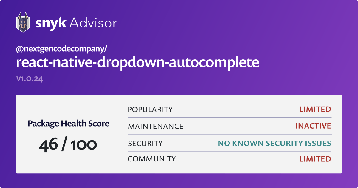 @nextgencodecompany/react-native-dropdown-autocomplete - npm package | Snyk @nextgencodecompany/react-native-dropdown-autocomplete - npm package | Snyk