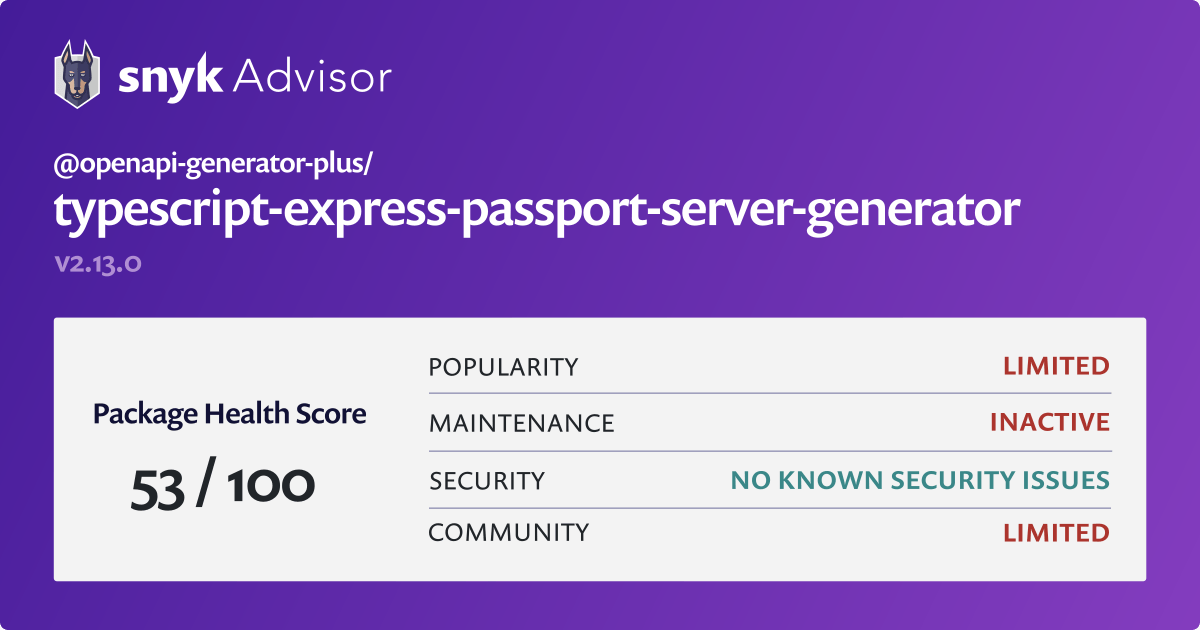 Openapi Generator Plustypescript Express Passport Server Generator Npm Package Snyk