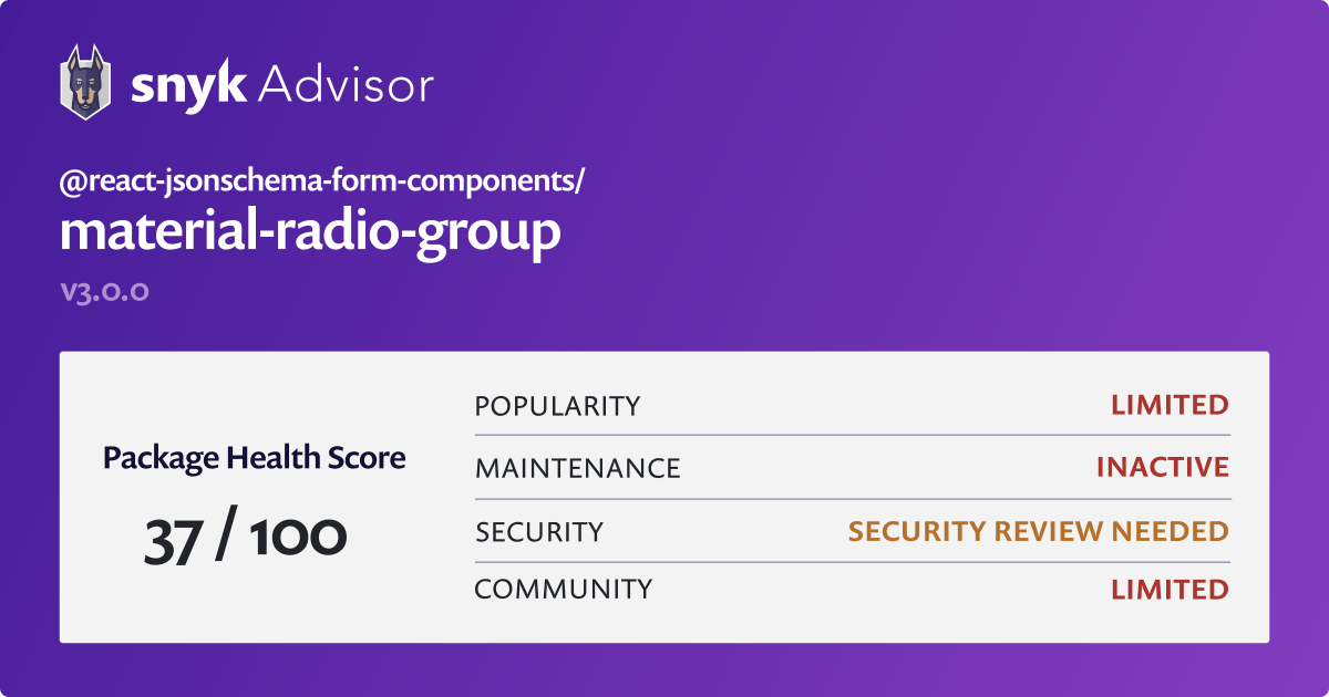 @react-jsonschema-form-components/material-radio-group - npm package | Snyk @react-jsonschema-form-components/material-radio-group - npm package | Snyk