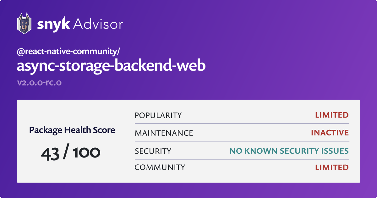 React Native Communityasync Storage Backend Web Npm Package Snyk