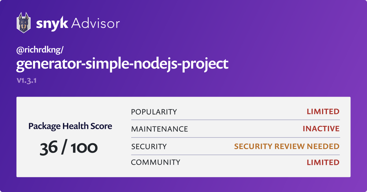 @richrdkng/generator-simple-nodejs-project - npm package | Snyk @richrdkng/generator-simple-nodejs-project - npm package | Snyk