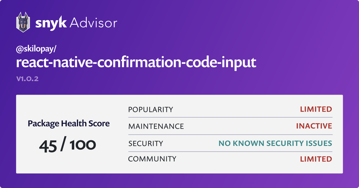 Skilopay React Native Confirmation Code Input Npm Package Snyk