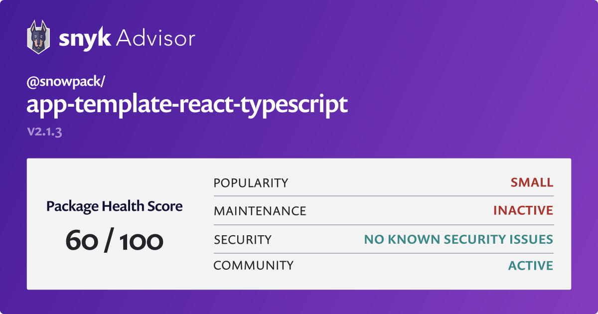 Snowpackapp Template React Typescript Npm Package Snyk